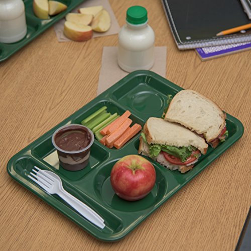 Carlisle FoodService Products Left-Hand Heavyweight 6-Compartment Melamine Tray 10" x 14" - Forest Green