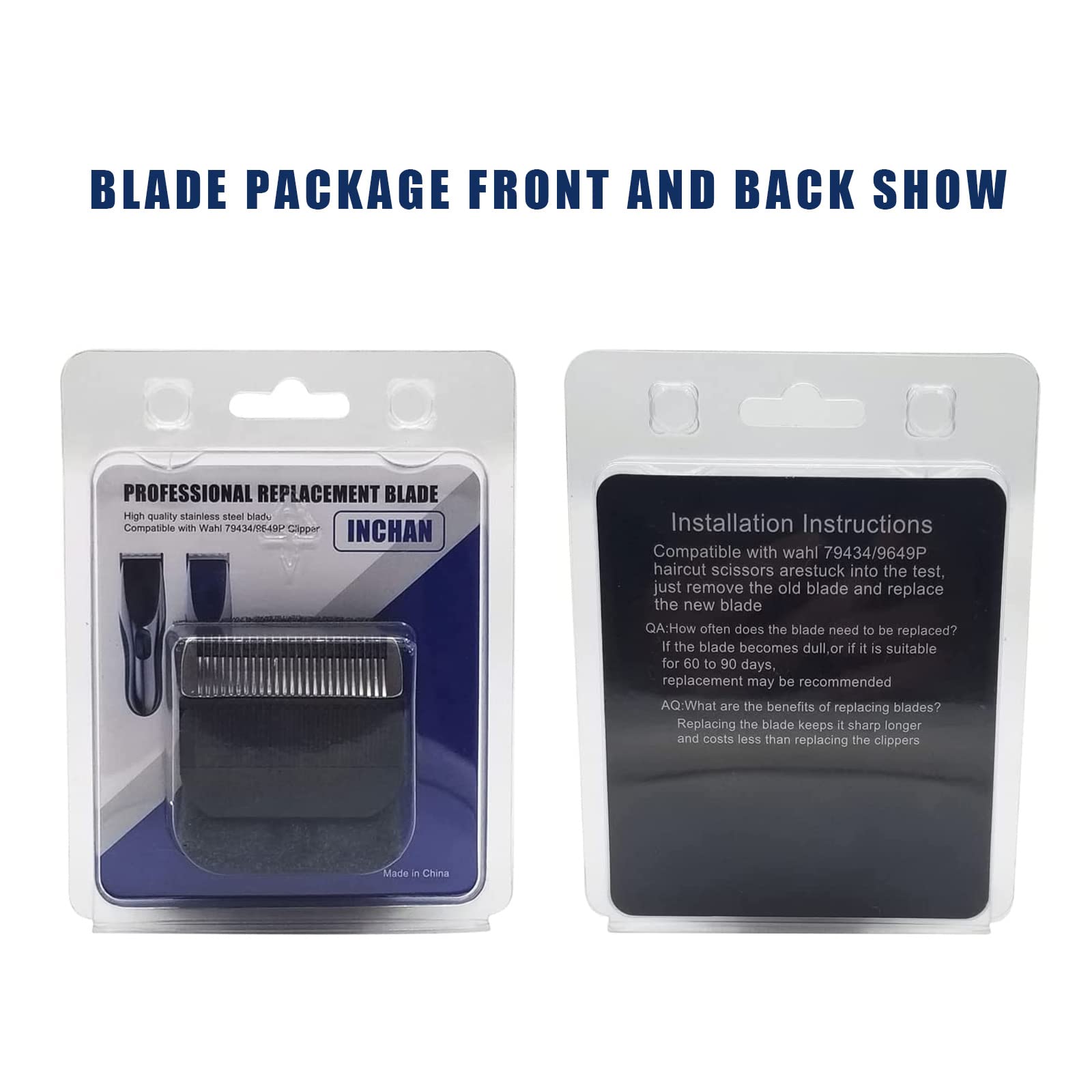 2PCS Black Professional Hair Clipper/Trimmers Snap-On Replacement Blades compatible with Wahl 79434/9649P/9549 Model Clipper Trimmer