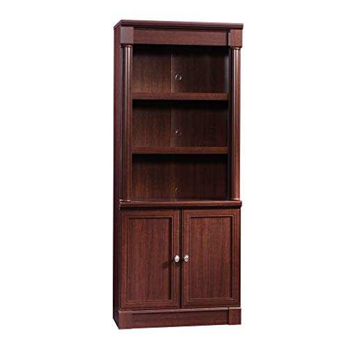 Sauder Palladia Library with Doors, Select Cherry Finish & Select Collection 5-Shelf Bookcase, Select Cherry Finish