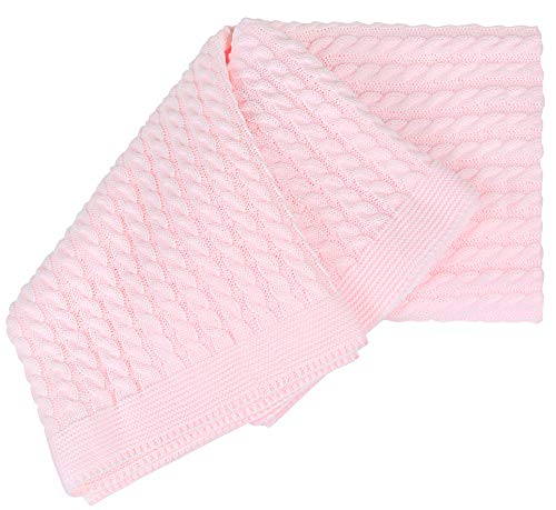 Lilax Baby Cable Knit Blanket Soft Warm Toddler for Boys and Girls 35X30 Inch Pink