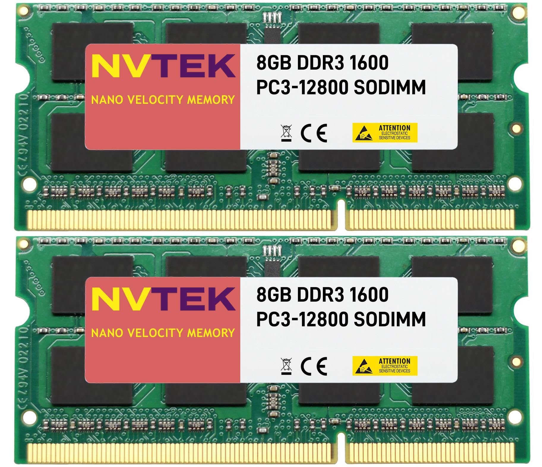 NVTEK 16GB (2X8GB) DDR3 1600MHZ PC3-12800 SODIMM 2Rx8 1.35V 204-PIN Non-ECC Laptop PC Computer Memory KIT