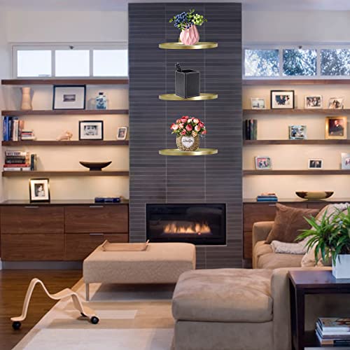 Cityelf Floating Shelves Wall Mounted Gold Wall Decor Iron Glass Hanging Shelf Home Decor Set of 3 Display Ledge Shelves for Living Room Bedroom Office-Gold