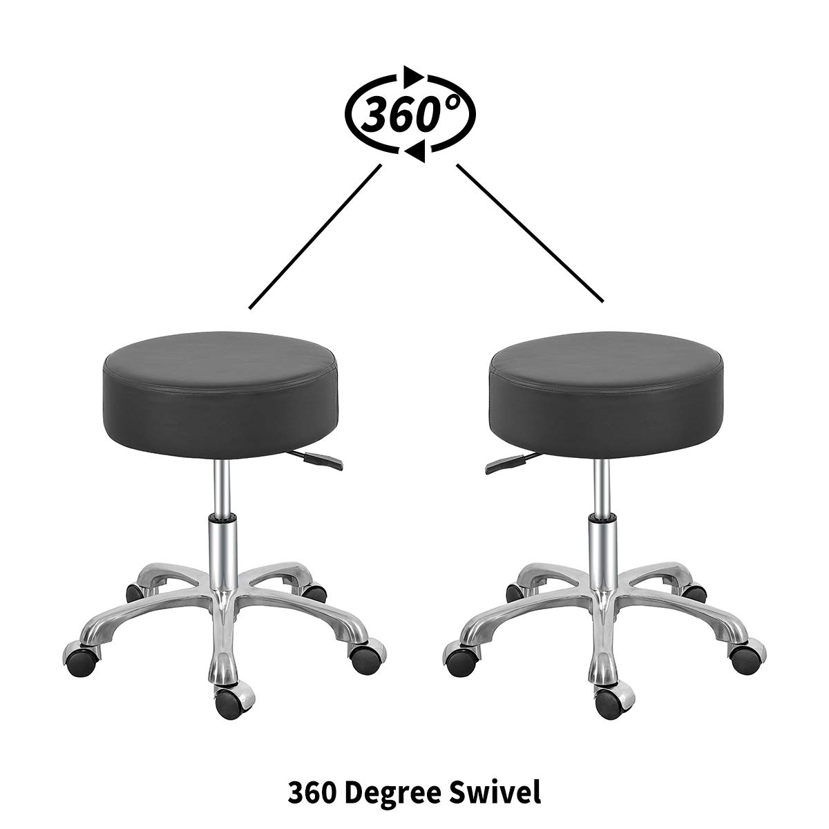 Lilfurni Swivel Rolling Stool Round Chair,Thick Sturdy Padding,Adjustable Stool with Wheels for Doctor,Medical,Massage Salon,Office,Shop(Black) (no Back, Black)