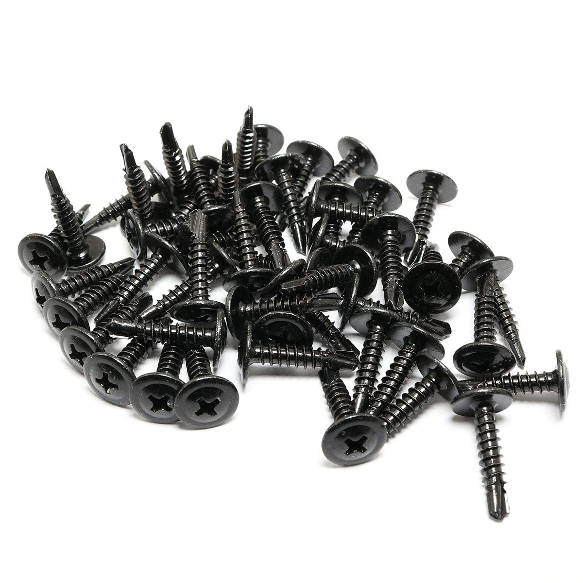 Pro Bamboo Kitchen 50pcs #8 x 3/4" Carbon Steel Cross Large Self-Tapping Truss Head Screws Black