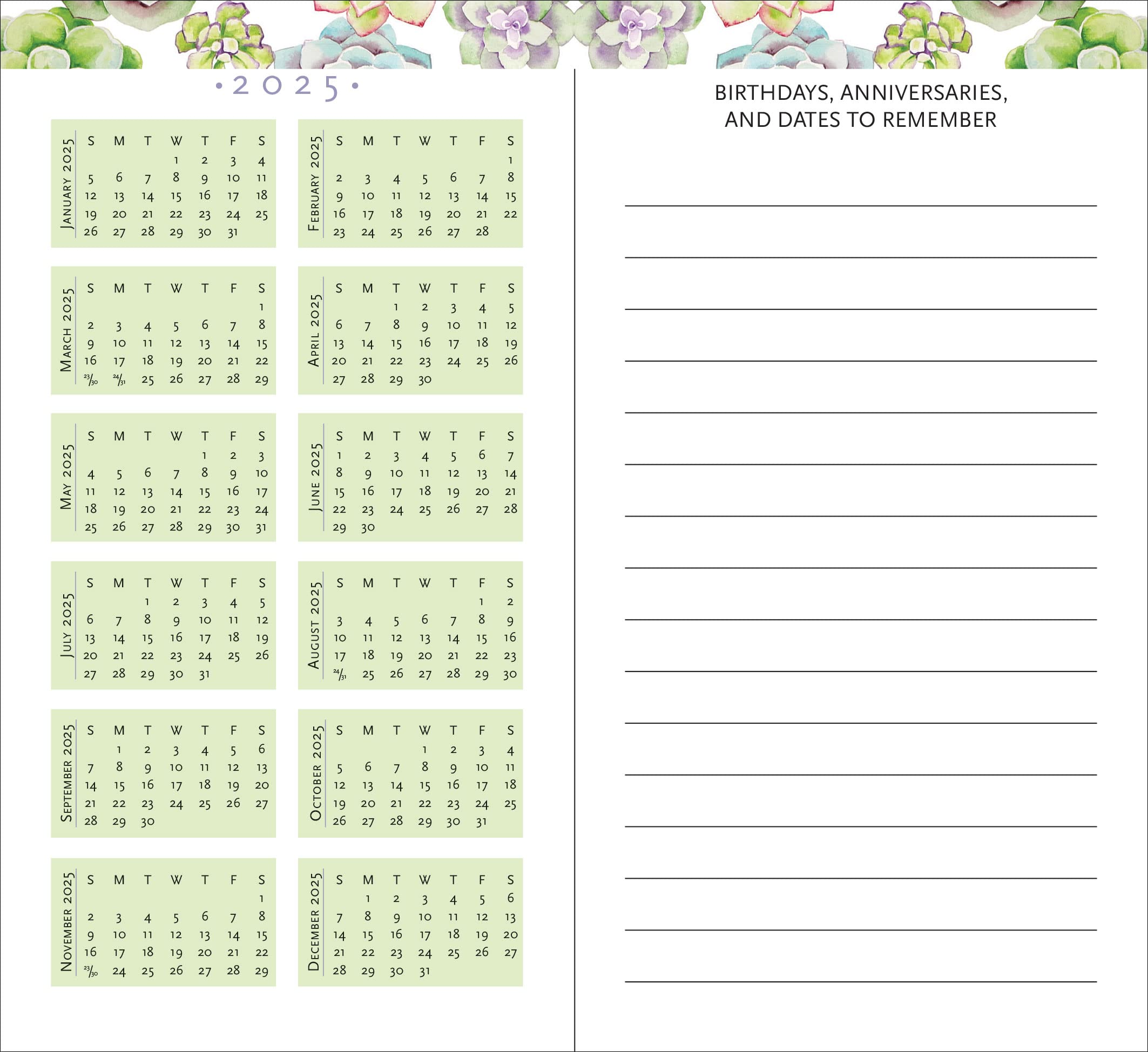 2023-24 Succulent Garden 2-Year Pocket Planner (24-Month Calendar)