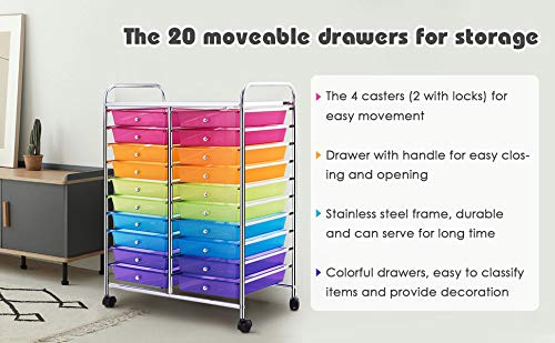 Happygrill 20-Drawer Organizer Cart Tools, Office School Paper Organizer Rolling Storage Cart with wheel