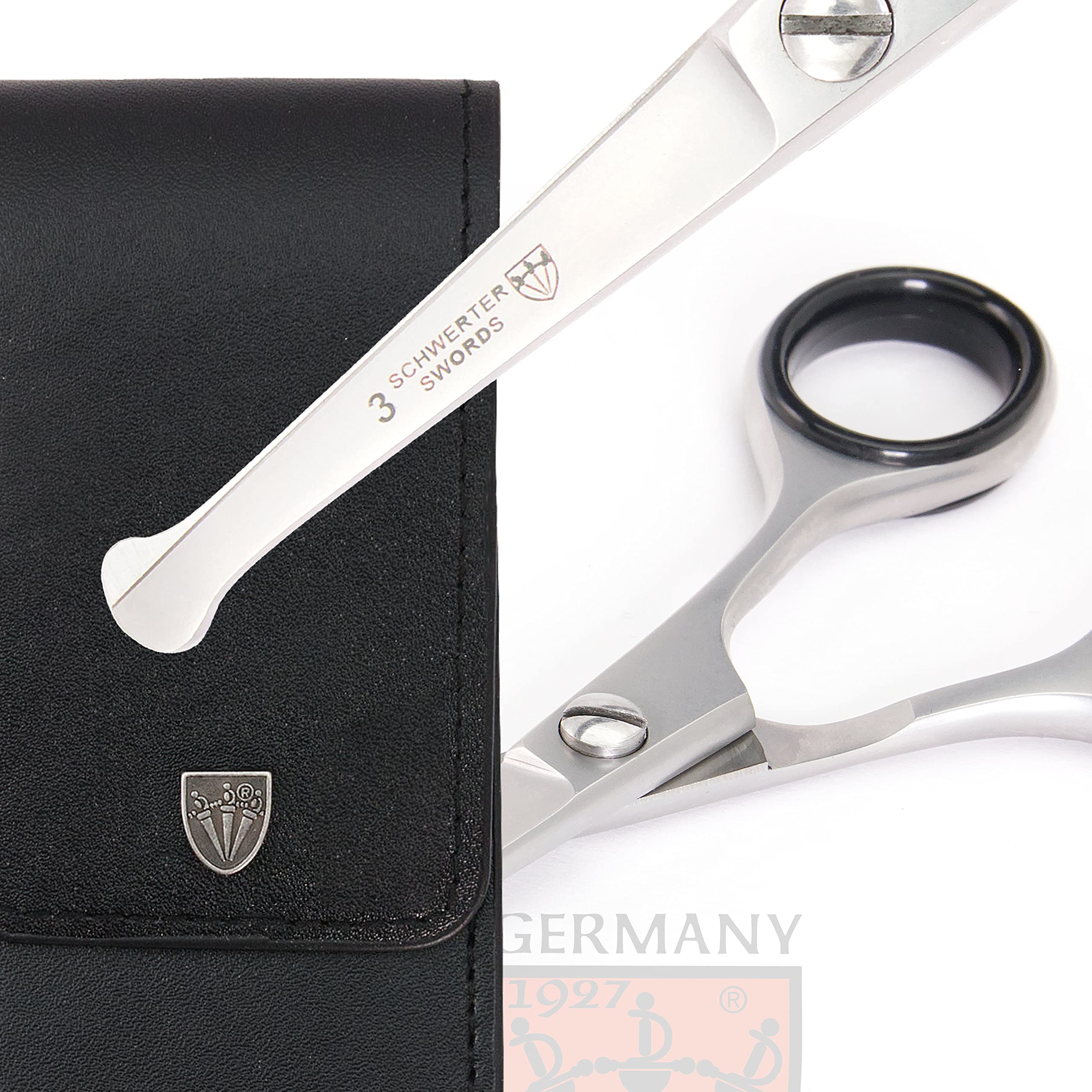 3 Swords Germany β professional NOSTRIL NOSE and EAR HAIR SCISSORS trimmer, stainless steel, straight blade rounded tip with black case for men and women