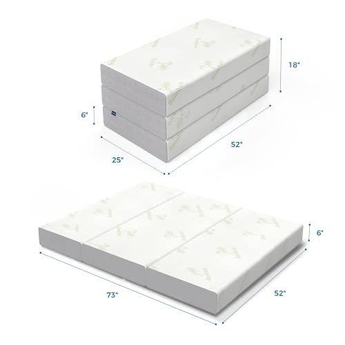 Inofia Folding Mattress, Memory Foam Tri-fold Mattress with Ultra Soft Bamboo Cover, Non-Slip Bottom & Breathable Mesh Sides - Full 6 Inches