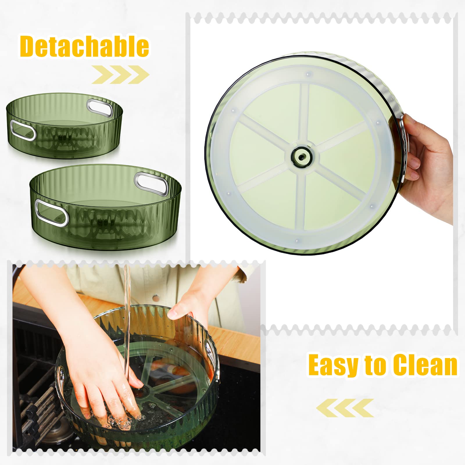 2 Pcs Lazy Susan Turntable Plastic Spinner Organizer, 11 Inch 8.7 Inch Spice Rack with Handles Round Plastic Clear Rotating Condiment for Cabinet Kitchen Refrigerator Jewelry Storage Bathroom (Green)