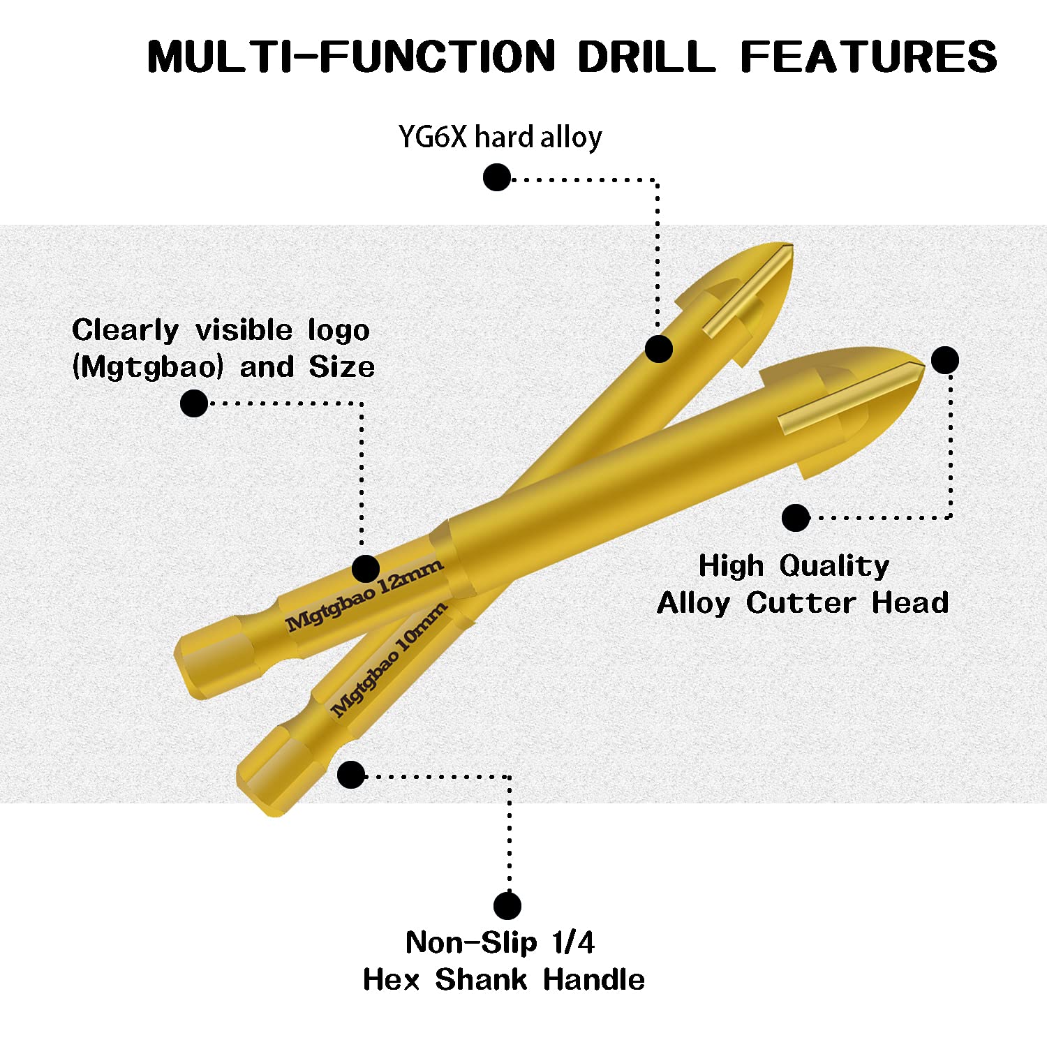 Mgtgbao 8PC Golden Concrete Drill Bit Set, Masonry Drill Bits Set Carbide Tip for Glass, Brick, Tile, Concrete, Plastic and Wood（3mm-12mm）