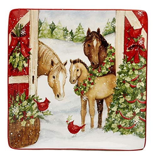 Certified International Christmas on the Farm Square Platter 12.5" Servware, Serving Accessories, One Size, Multicolored,22805