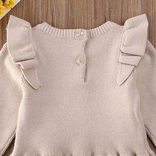 Merqwadd Infant Toddler Baby Girl Warm Romper Solid Longsleeve Knit Sweater Winter Rompers (Knitted Romper-Apricot, 6-12 Months)