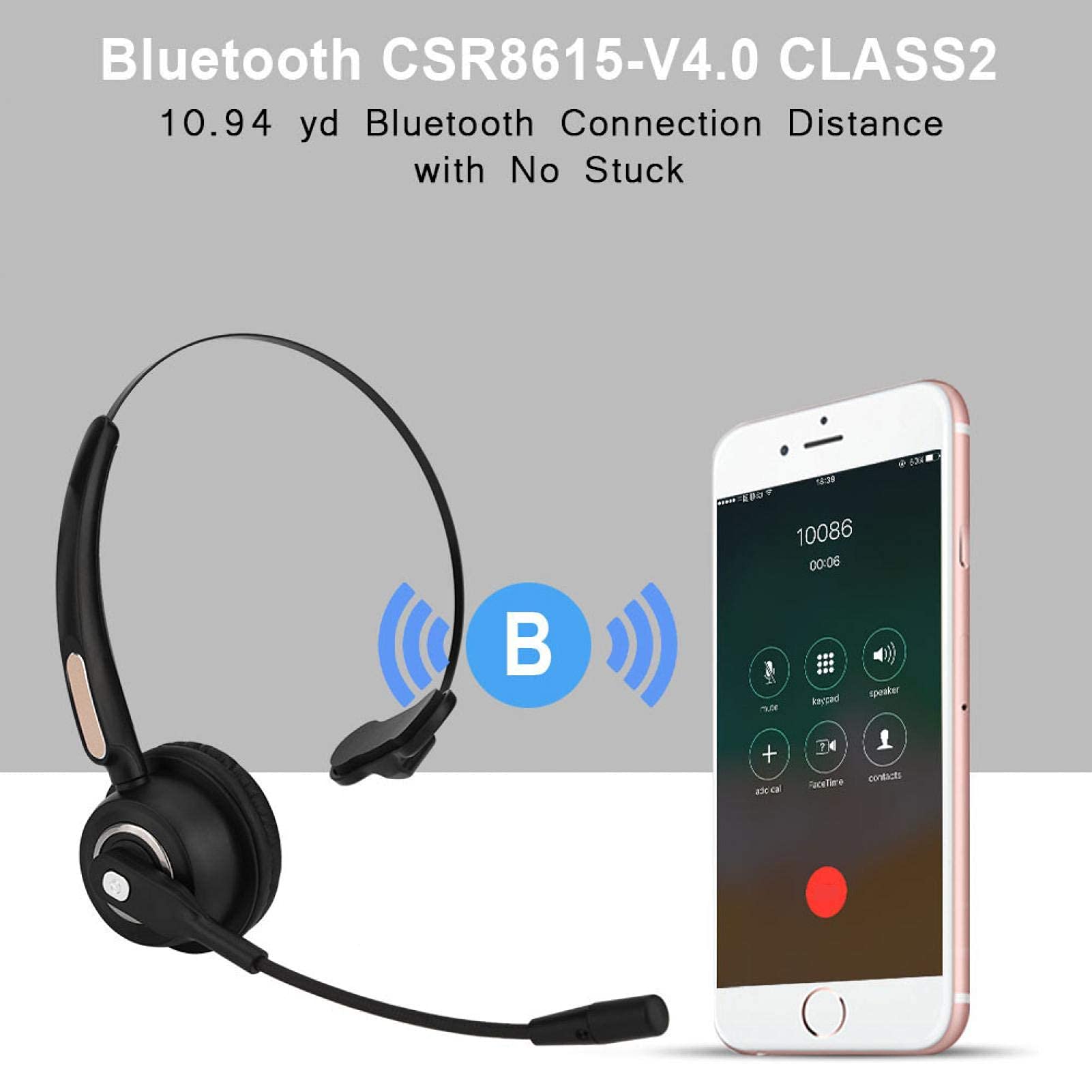 Limouyin Wireless Headphones with Microphone for Cell Phone, Comfortable Durable Call Center Bluetooth Headset 12 Hours Call Noise Cancelling 360° Rotation Bluetooth Call Center Headphones
