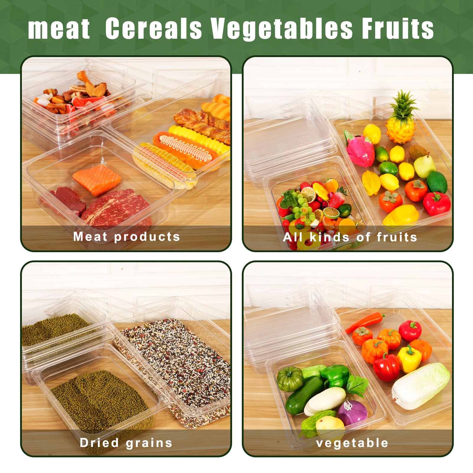 4 Pcs Full Size Commercial Food Pans with 8 Pcs 1/2 Size Plastic Food Storage Containers for Hotel Kitchen Restaurant, 4 Inch Deep