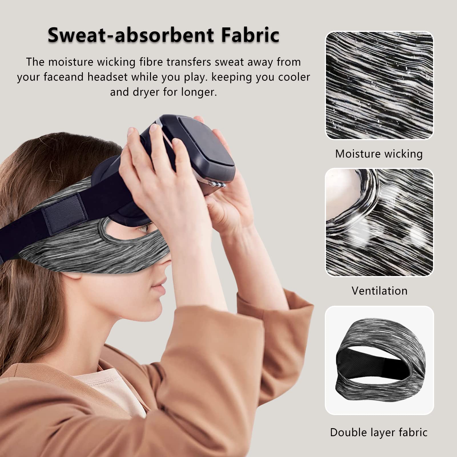 3PCS VR Masks Sweat Band Eye Mask Face Cover Breathable Elastic Sweat Band for Oculus Go Quest 2 Virtual Reality Headsets VR Accessories for VR Workouts Use (Black Blue Purple)