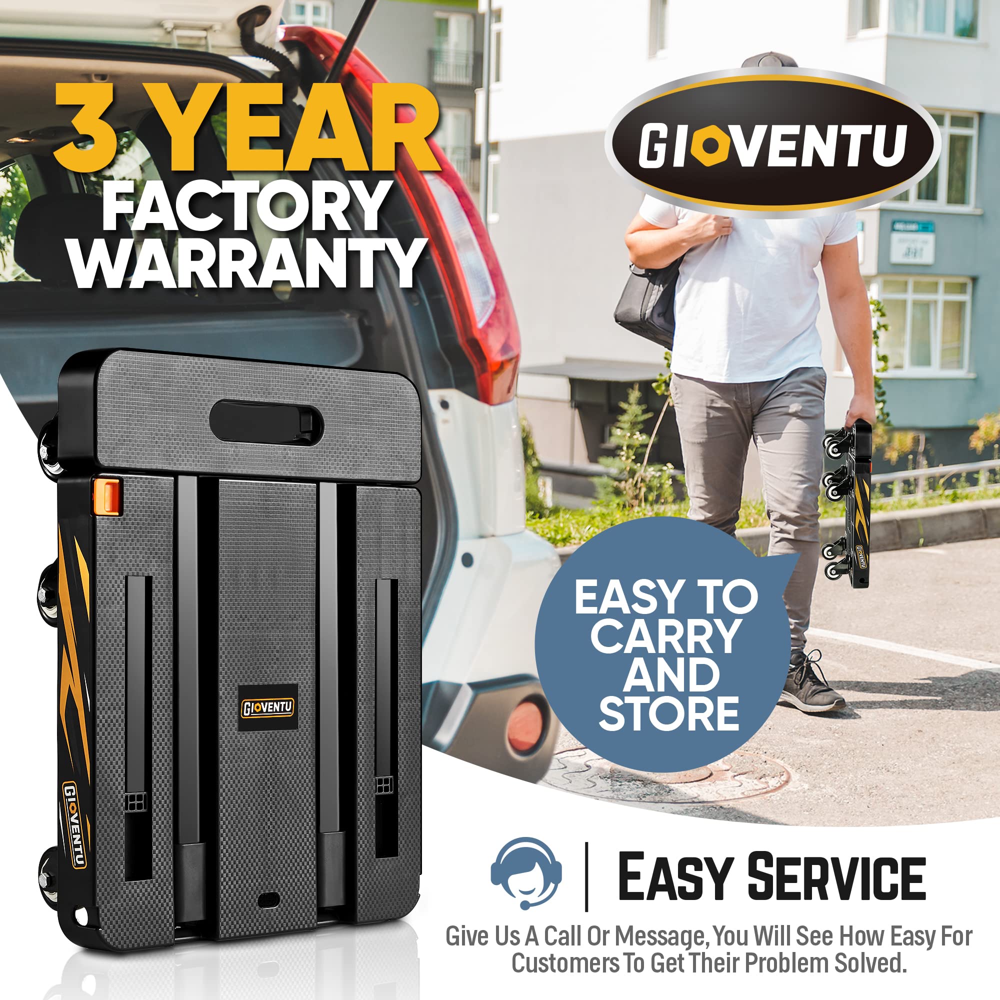 ππππ ππ©π π«ππππ Folding Hand Truck Dolly Cart (440LB), Heavy Duty Luggage Cart with TPR Wheels and Easy Setup Design, Portable Platform Truck Collapsible Dolly for Moving, Travel, Office Use