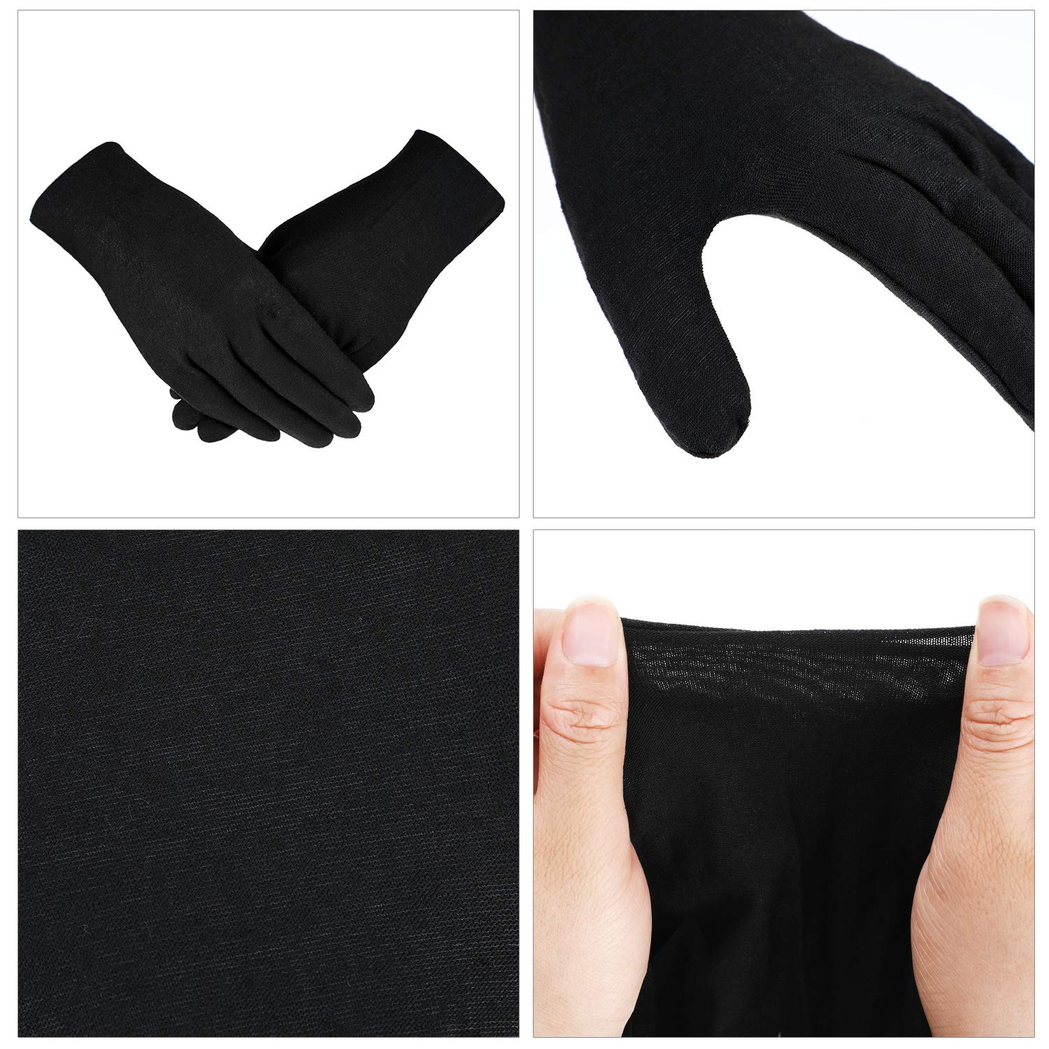 SATINIOR 24 Pairs Black Cotton Gloves Stretchy Work Gloves Reusable Soft Mitten for Men Women Working Handling Jewelry Doing House Work
