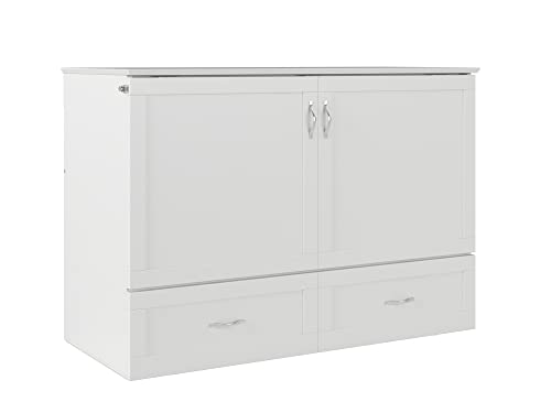 AFI, Hamilton Murphy Bed Chest with 6 inch Memory Foam Folding Mattress, Built-in Charging Station and Storage Drawer, Full, White