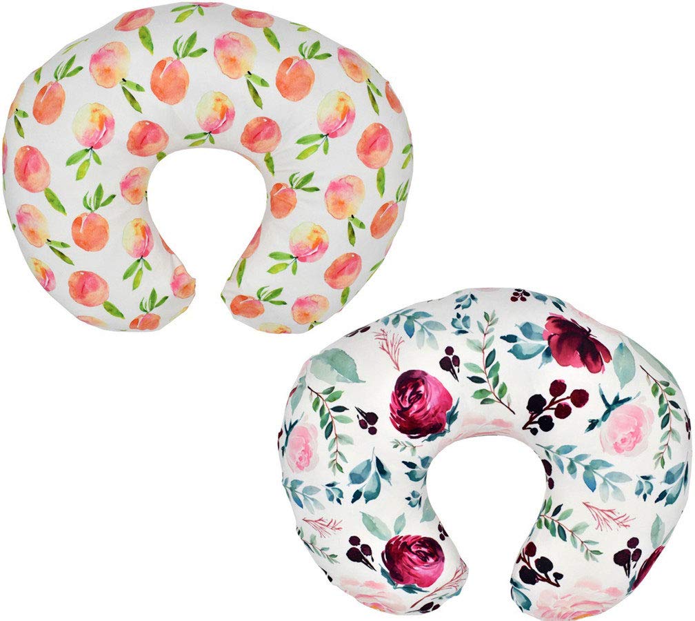 2 Pack (Floral & Peach) Nursing Pillow Cover Slipcover for Breastfeeding Pillows, Soft and Comfortable Safely Fits On Standard Infant Nursing Pillows (Floral & Peach)