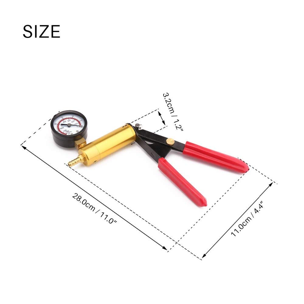 2 in 1 Brake Bleeder Kit Hand held Vacuum Pump Test Set,for Automotive with Sponge Protected Case,Adapters,One-Man Brake and Clutch Bleeding System,Vacuum Gauge and Brake Bleeder Kit (Red Case)
