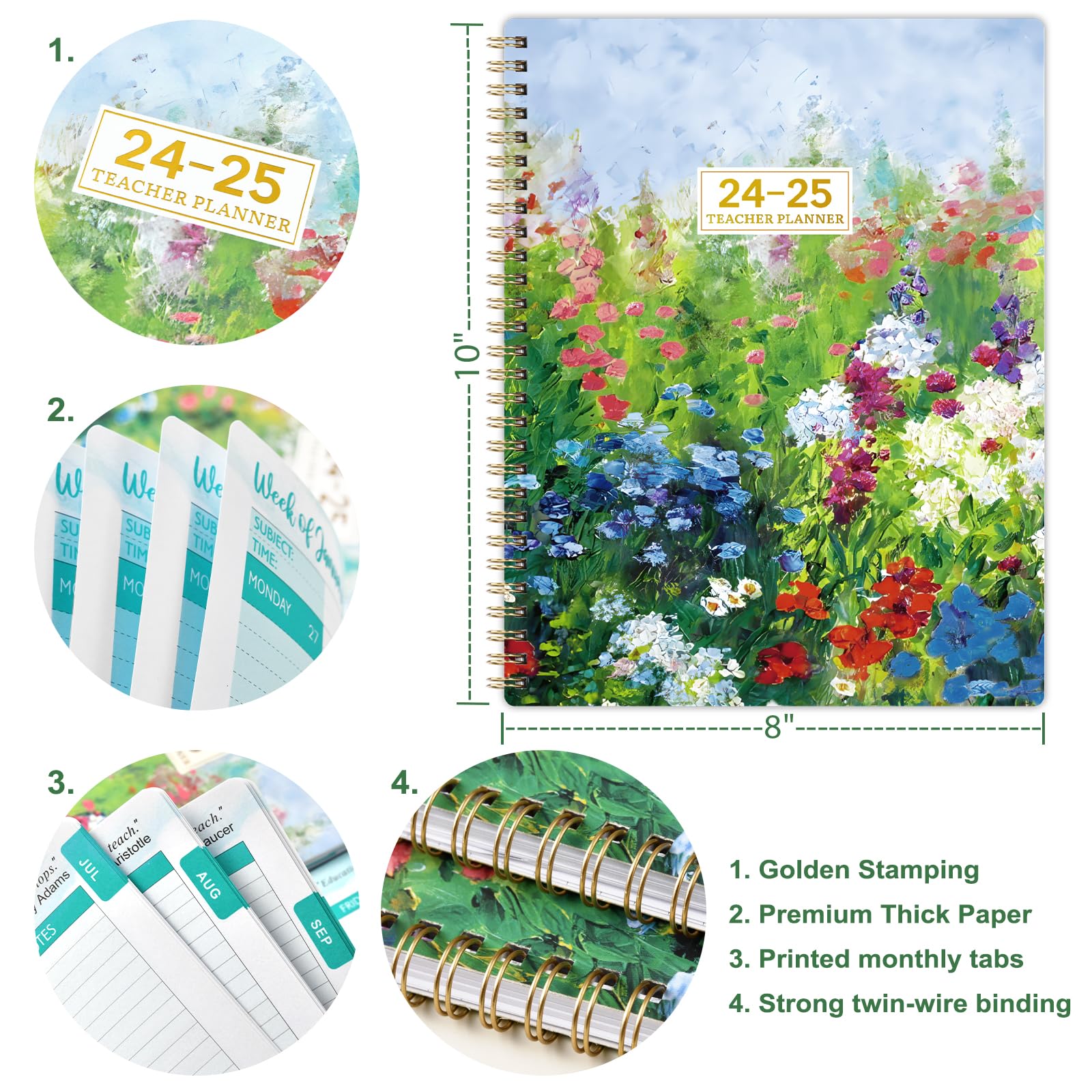 2024 Planner - Planner 2024, Jan 2024 - Dec 2024, Weekly and Monthly Planner, 8'' x 10'', Monthly Tabs, Holidays, Twin-wire Binding, Thick Paper, Check Boxes, Flexible Cover