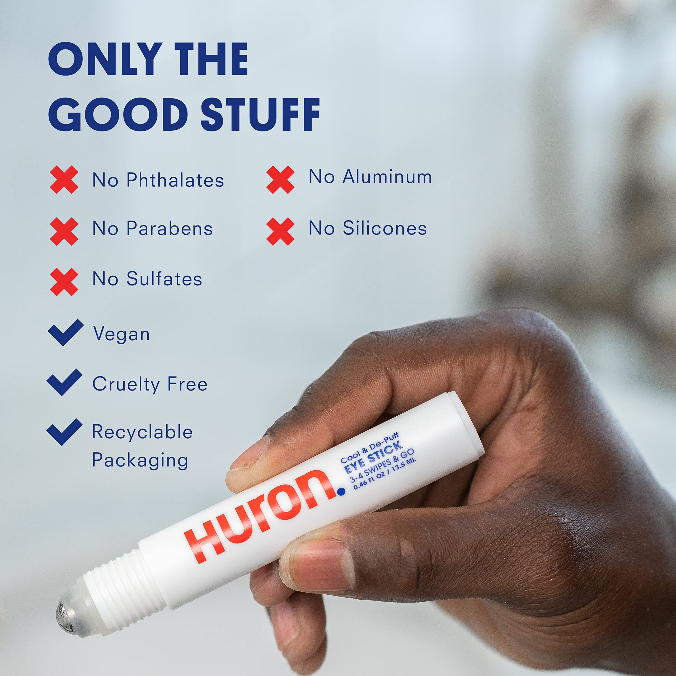 Huron Eye Stick - Under Eye Roller for Puffy Eyes, Dark Circles, & Fine Lines - Refreshes, Energizes, & Moisturizes on Contact - Fragrance-Free - Vegan, Cruelty-Free, Made in the USA