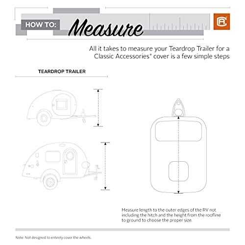Classic Accessories Over Drive PolyPRO3 Deluxe Teardrop Trailer Cover, Fits 10' - 12', Tear-Resistant, Travel Trailer Storage Cover, Compatible with R-Pod Trailers, Clamshell Trailers, Grey/White