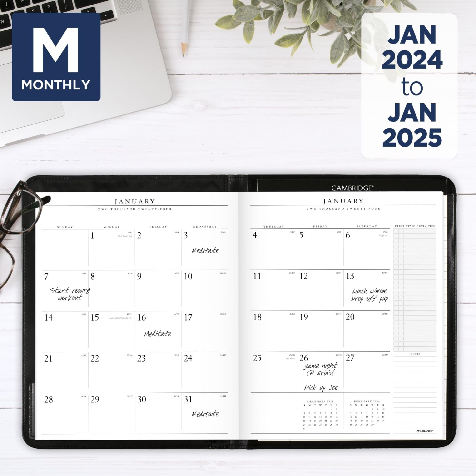 2024-2025 AT-A-GLANCEĀ® Executive 13-Month Monthly Padfolio, 9" x 11", Black, January 2024 to January 2025, 7029005
