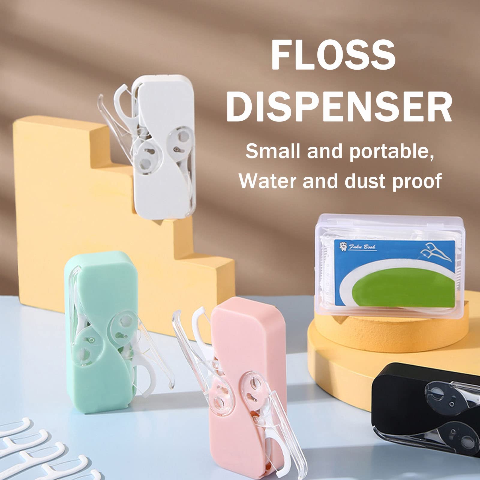 2PCS Dental Floss Portable Case, Dental Floss Picks Dispenser, Portable Floss Dispenser, Automatic Refillable Travel Floss Organizer for Women Men Teeth Cleaning(Pink,Green)