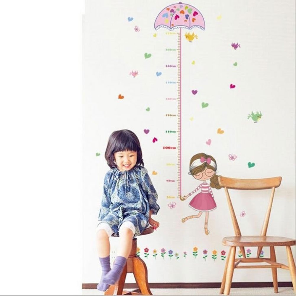 Braceus Kids Height Growth Chart Wall Art Cartoon Girl Bird Flower Sticker Decal