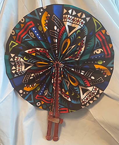 African Print Handheld Leather Folding Fan (White, Black, Brown)