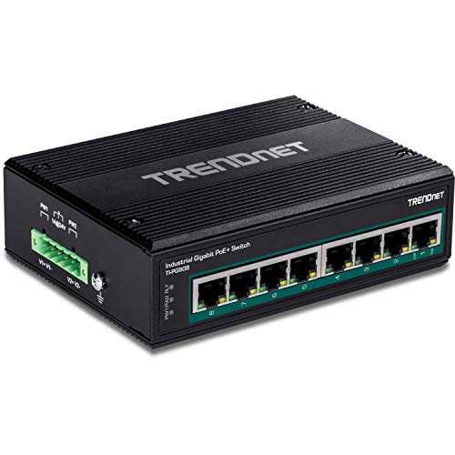 TRENDnet 8-Port Hardened Industrial Unmanaged Gigabit 10/100/1000Mbps DIN-Rail Switch w/ 8 x Gigabit PoE+ Ports, TI-PG80B, 24 β 56V DC Power inputs with Overload Protection, Lifetime Protection