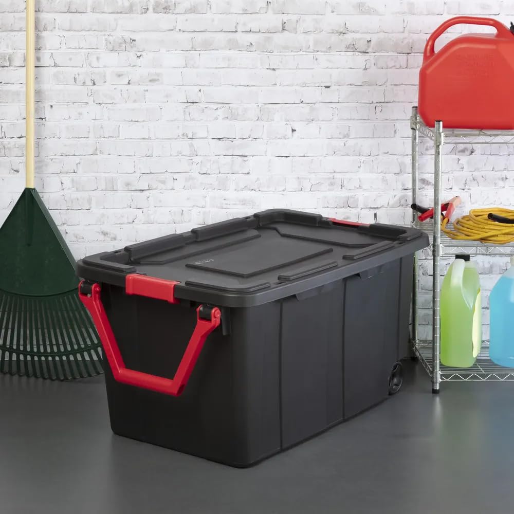 2 pack 40 Gallon Storage Plastic Bin Tote Organizing Container with Durable Lid,Black