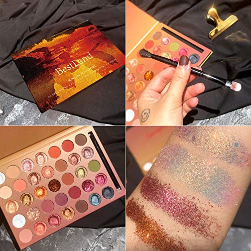 BestLand Pro 35 Colors Glitter Eyeshadow Palette with Eyeshadow Brush,Highly Pigmented Pressed Soft Creamy Metallic Matte Shimmer Naked Eye Shadow Powder Makeup Palette Set