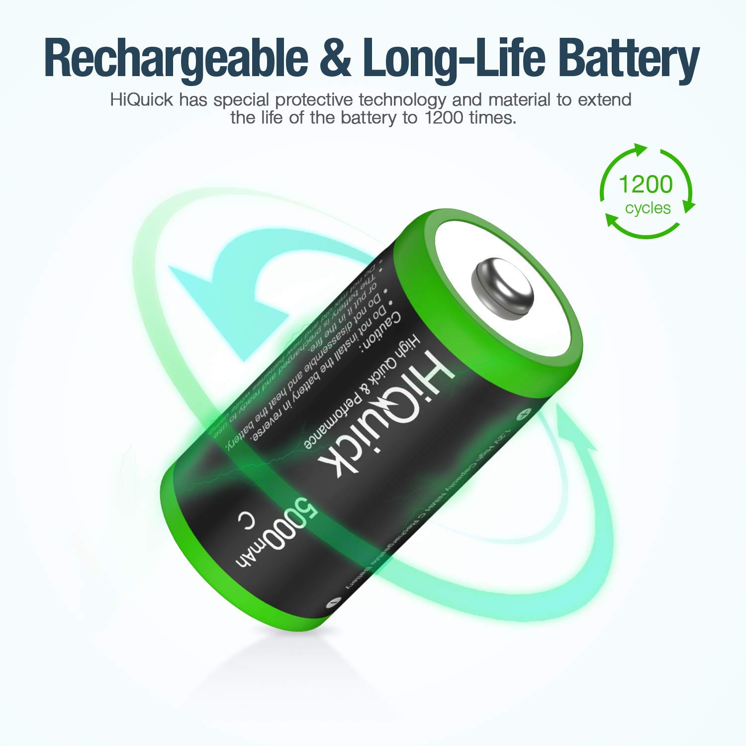 HiQuick C Rechargeable Batteries 5000mAh - 1.2V Ni-MH High Capacity C Size Batteries(Pack of 4)