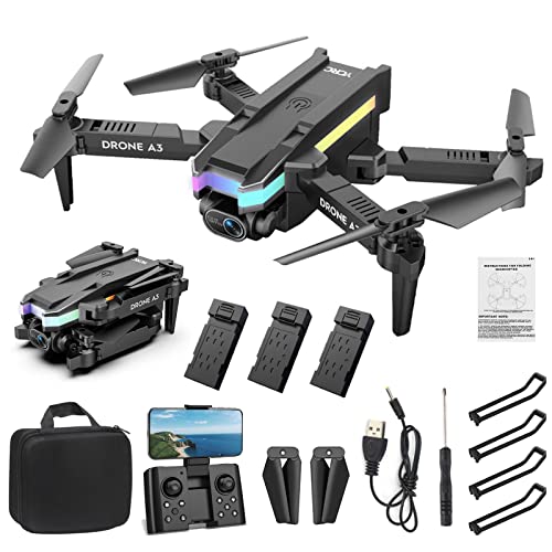 A3 Drone with Dual 4K HD Camera, WIFI FPV Real-Time Transmission, Auto Return, Follow Me, Headless Mode, 3D Flips, Remote Controller Video Extended with Backpack & Accessories Kit