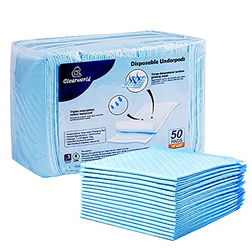 Clearworld 50 Pack Disposable Changing Pad, Waterproof Baby Disposable Underpads, Portable Diaper Changing Mat 3-Layer Leak-Proof,Breathable,Comfortable Always Keep Skin Dry 24βx18β
