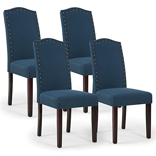 LSSPAID Dining Chairs Set of 4, High Back Fabric Upholstered Parsons Dining Room Chairs, Nail Head Trim Dining Chair, Turquoise