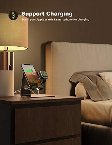 Lamicall Stand for Apple Watch Phone Holder 2 in 1 Desktop Stand Holder Charging Station Dock Compatible with Apple Watch SE Series 8/7/6/5/4/3/2 Ultra [Charging Cable Not Include]
