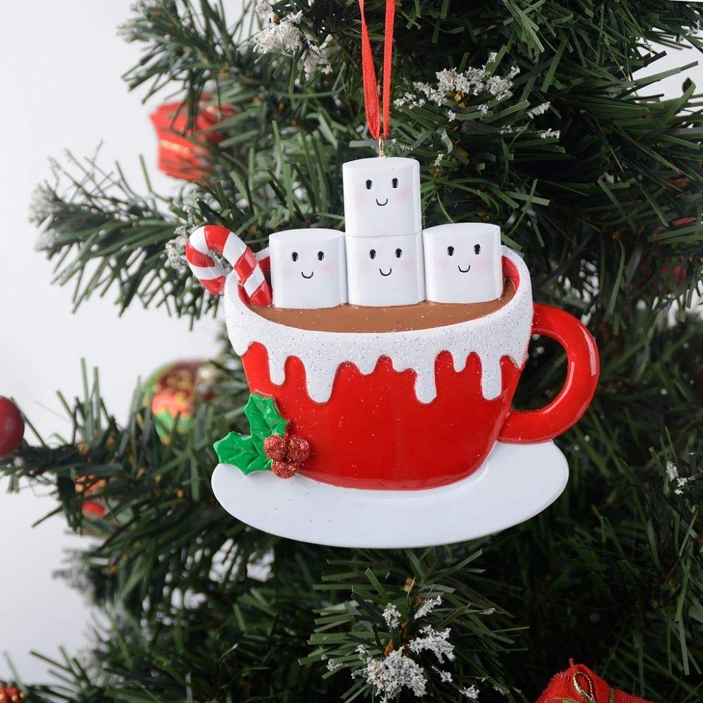 2024 Christmas Tree Ornaments - Personalized Marshmallow Family of 4 Ornament - Cocoa Family Ornament - Holiday Keepsake Gift - Hot Chocolate Mug Xmas Name Ornament - Free Customization