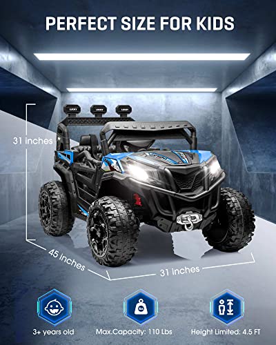 ANPABO 24V 4WD Ride on Car Truck w/Remote Control, 2WD/4WD Switchable Kids UTV, 4 Shock Absorbers, 19" Spacious Seat, Soft Start, Music Player, Electric Car for Kids Ages 3+ -Blue…
