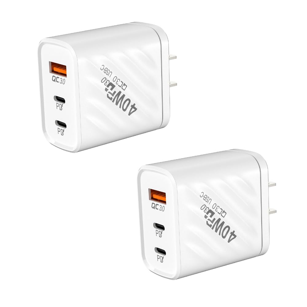 2 Pack 40W USB C Wall Charger, Dual Port PD+QC 3.0 Power Adapter, Fast Plug Charging Block for iPhone 11/12/13/14/15 Plus Pro Max,Samsung Galaxy S23/S22/S21 Android Phone