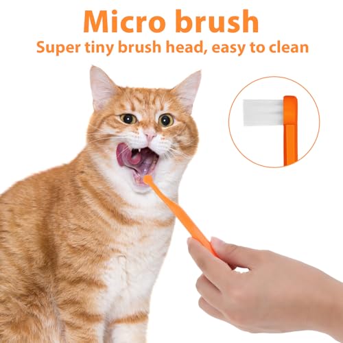 4pcs Dual Sided Cat Tooth Brush Small Dog Toothbrush Pet Toothbrush Teeth Cleaning with Micro Brush Head & Curved Handle Cat Dental Care Supplies