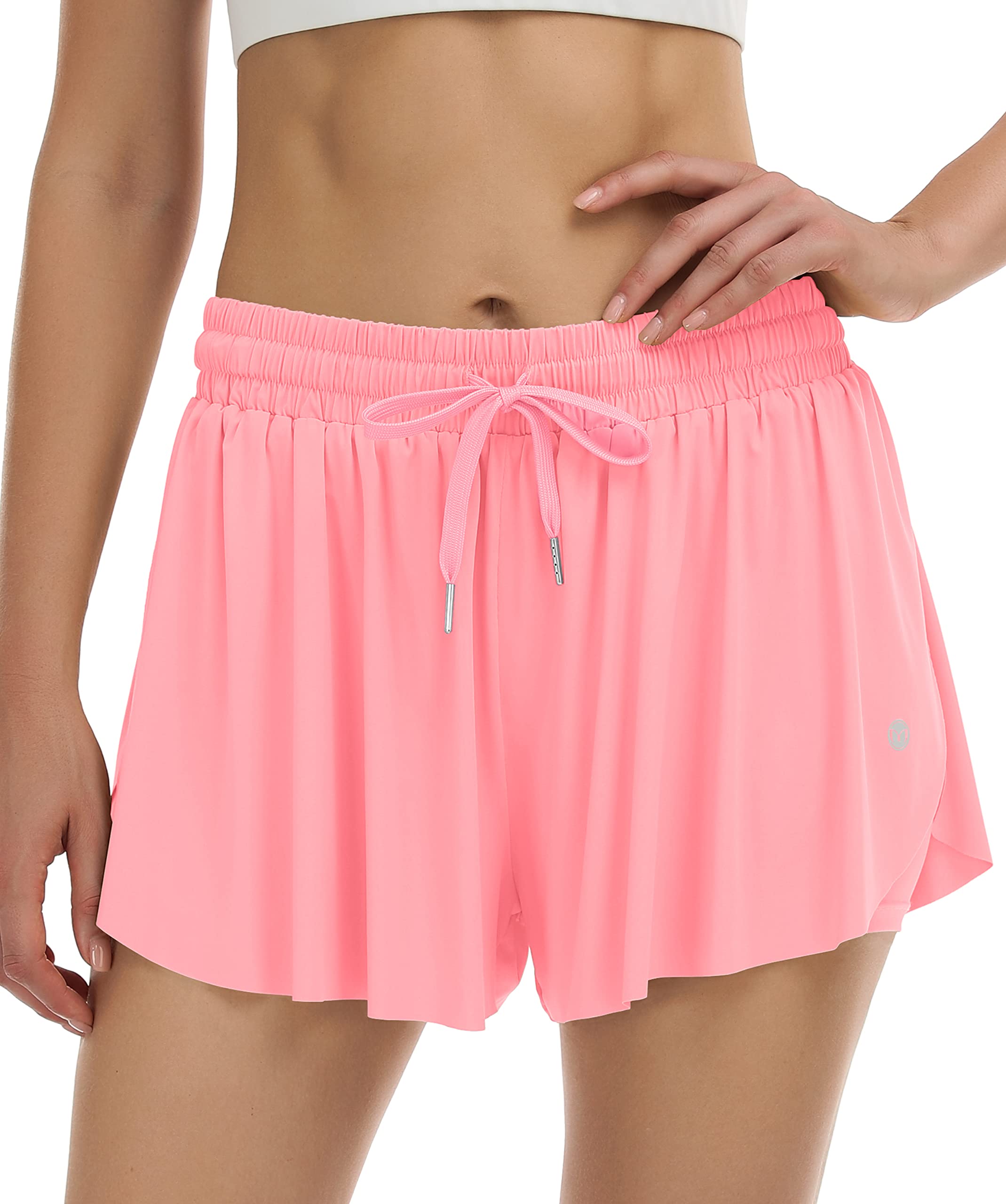 2 in 1 Flowy Athletic Shorts for Women - 3 Piece Running Butterfly Skirt for Gym with Pockets Black