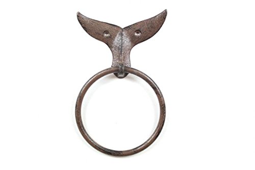 Cast Iron Decorative Whale Tail Towel Holder 7.5" - Sea Life Wall Decor - Coast