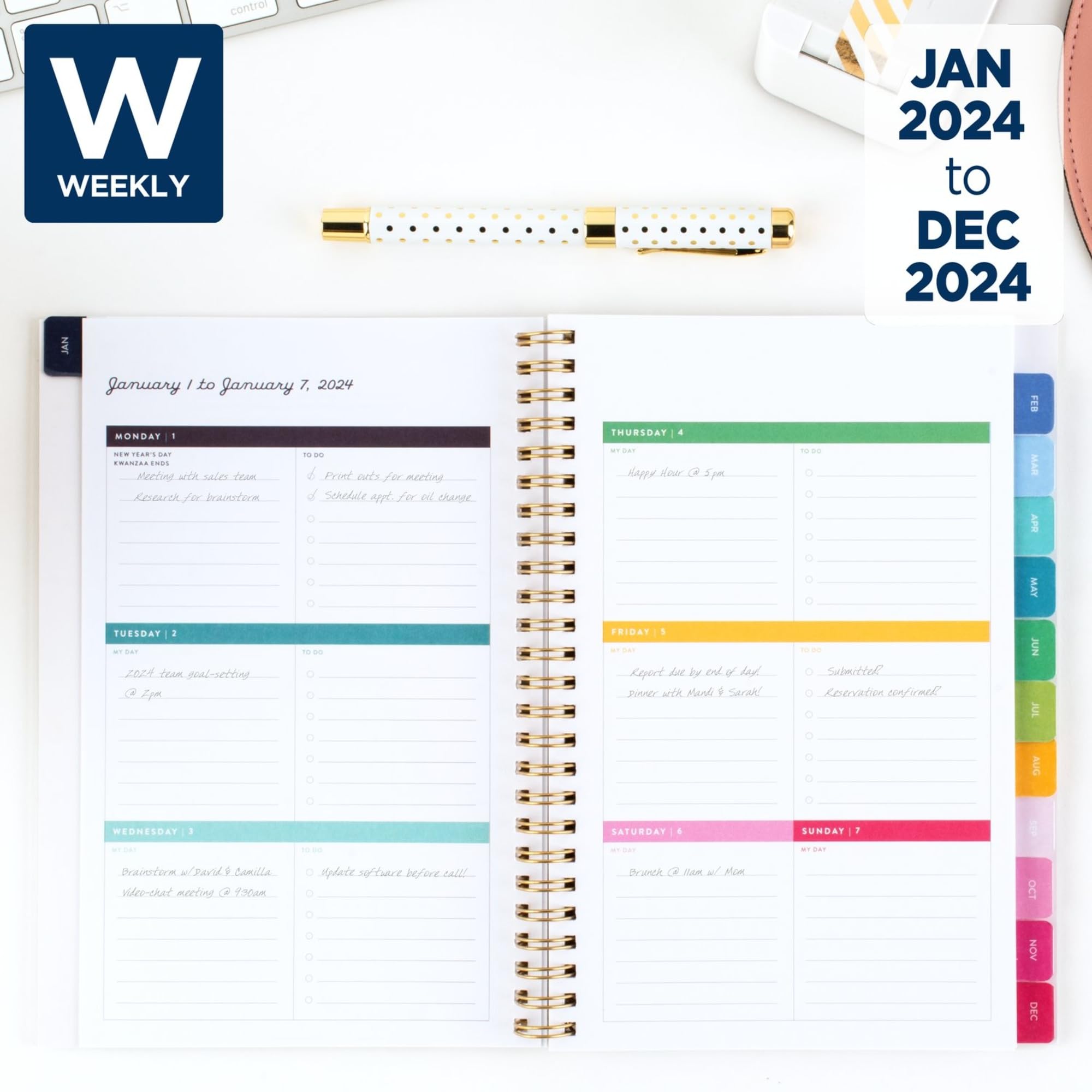 2024 Simplified by Emily Ley for AT-A-GLANCEĀ® Weekly/Monthly Planner, 5-1/2" x 8-1/2", Cream Blossoms, January to December 2024, EL19-200
