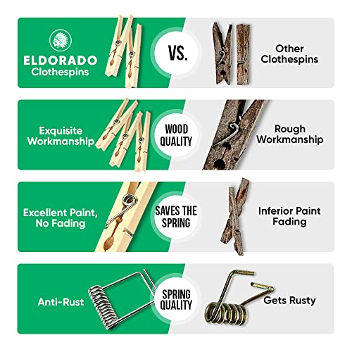 Eldorado Clothespins, Standard Natural Wooden, Stain Proof, 3 inch, 200 Value Pack, for Multipurpose Everyday Laundry, Clothes, Towels, Craft, Photos, Pictures, Decor, Baby Shower, Art Wall