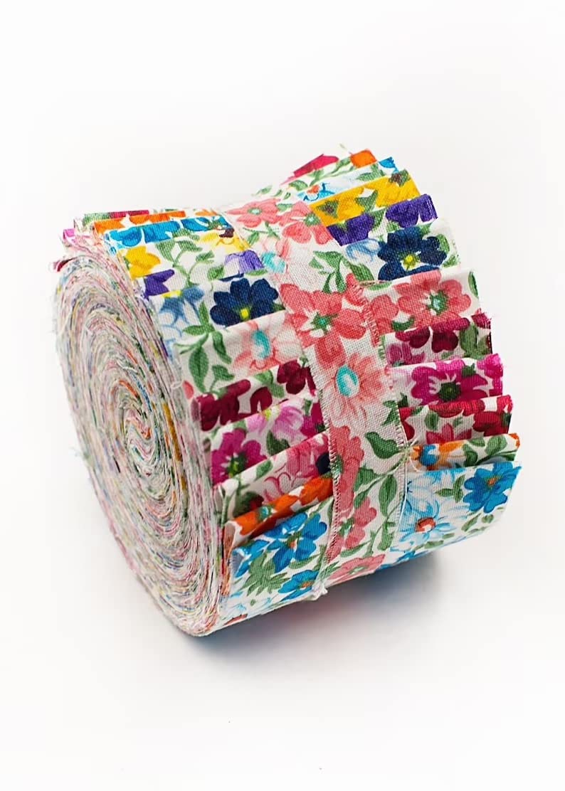 18 Pieces Fabric Cute, Beautiful 2.5 inch Prairie Flower Jelly Roll, Cute 100% Cotton Fabric Quilting Strips 2.5"