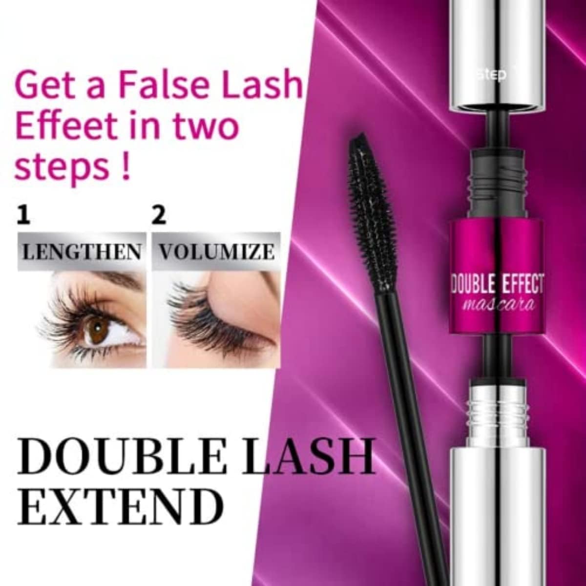 2in1 Black Waterproof Mascara-5X Long Lasting 4D Lash for Beauty Charming Eye Makeup, All-in-One Mascara