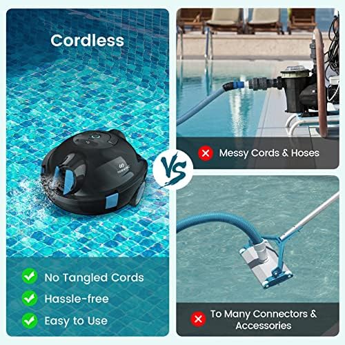 ๐ฎ๐ฌ๐ฎ๐ฏ ๐๐ฅ๐๐ง๐๐๐ TASVAC Cordless Robotic Pool Cleaner, Automatic Pool Vacuum, 90 Mins Runtime, Powerful, Self-Parking, Lightweight, Ideal for Flat Above/In-Ground Pool up to 65 Feet/1100 Sq.Ft